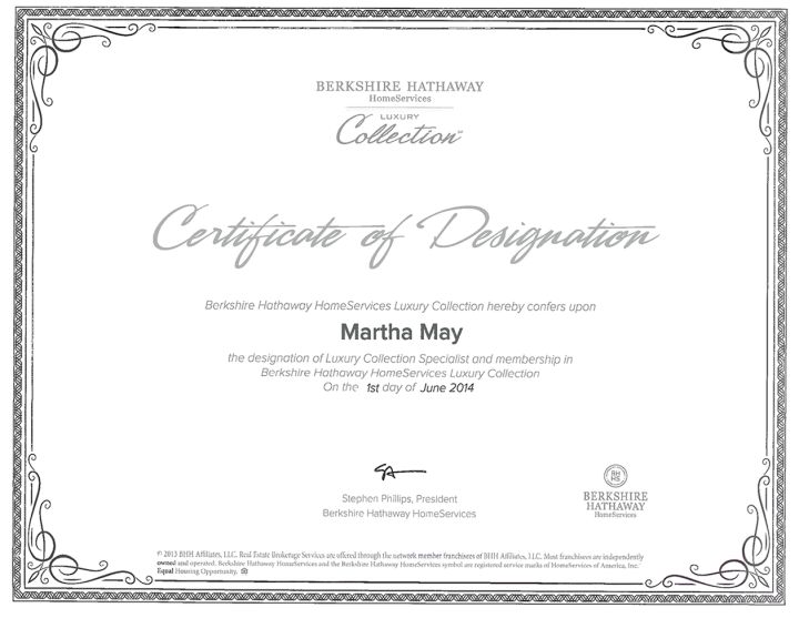 Certificate of Designation - Martha May | North Shore and Chicago Realtor